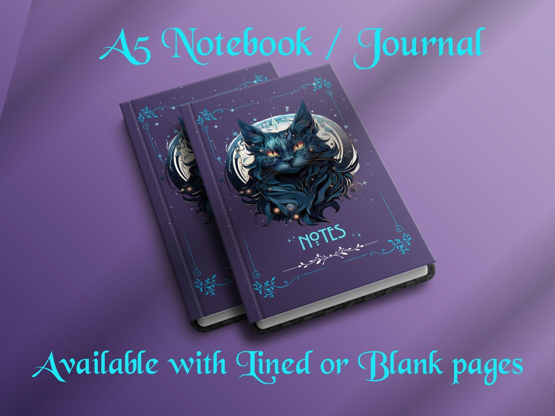 Black Cat Journal / Notebook A5 Lined, Blank, Grid Mystical Cat Hard ...