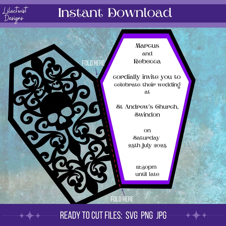 Skull Coffin Wedding Invitation SVG | Coffin Invitation | Skull Coffin ...