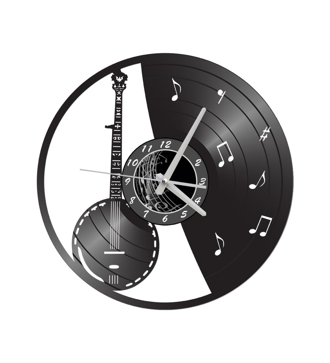 Banjo Wall Clock - Vinyl Record Clock - Banjo Gift - Records for Wall ...