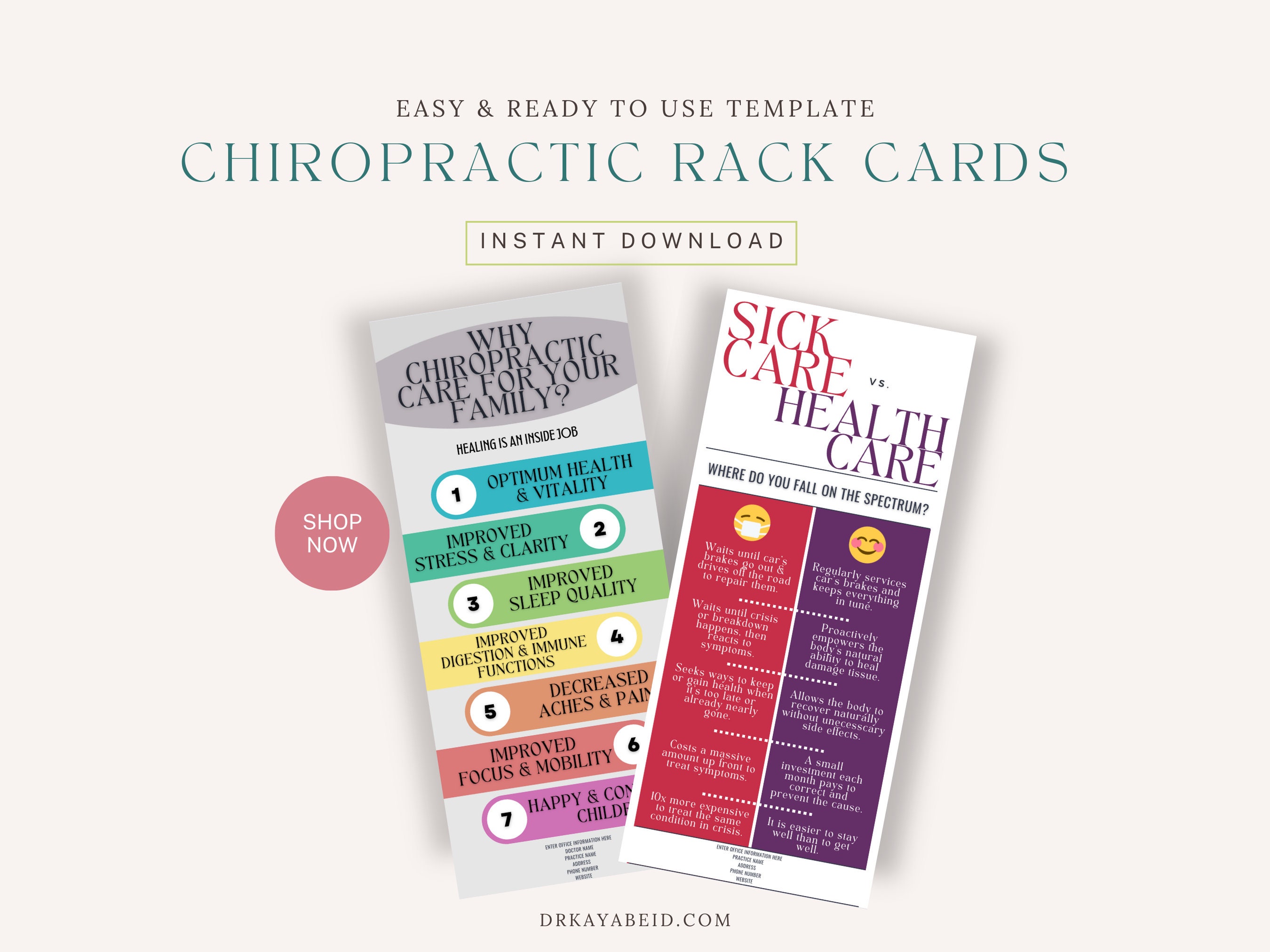 Chiropractic Office Rack Cards Canva Digital Instant Download Template ...