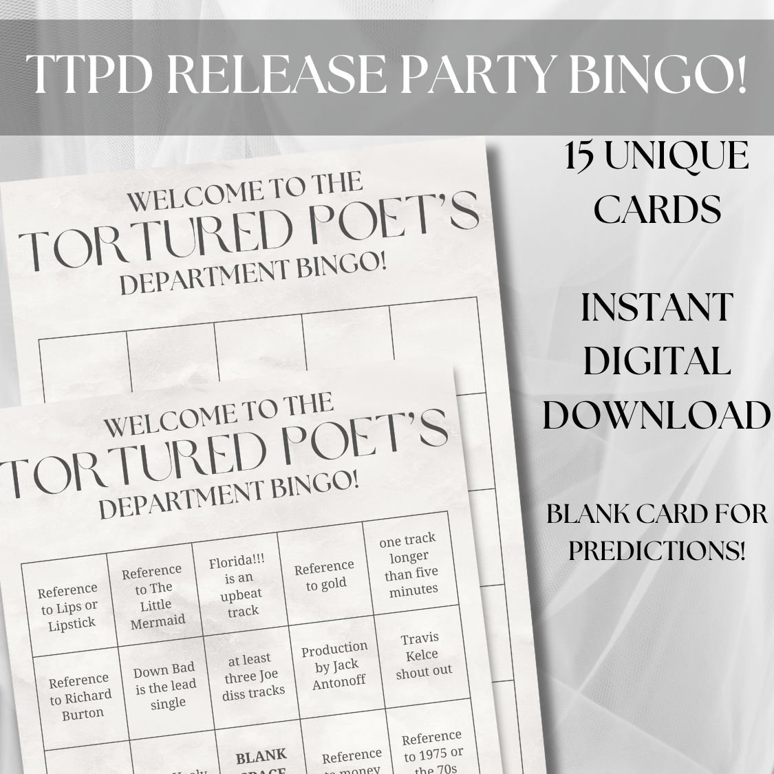 TTPD Release Party Bingo Game the Tortured Poet's Department Games ...