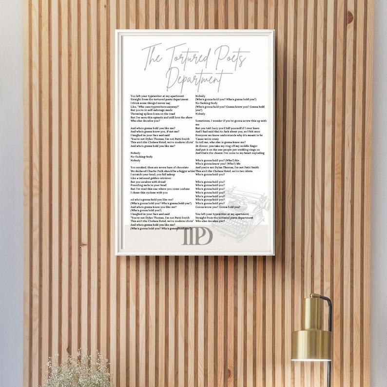 The Tortured Poets Department Lyrics Wall Poster TTPD Wall Art Taylor ...