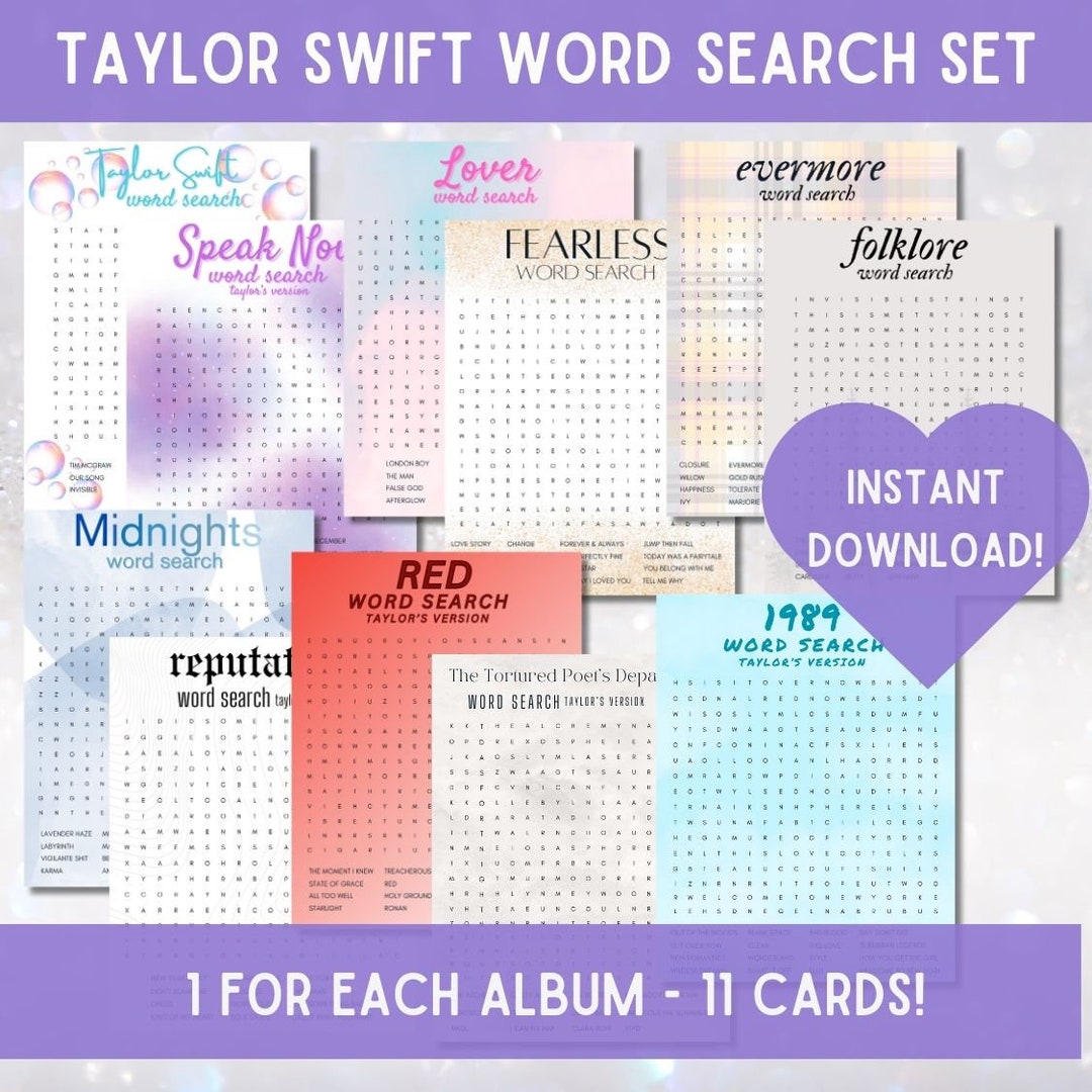 Taylor Swift Word Search Set Swifty Party Games Printable Party Games ...