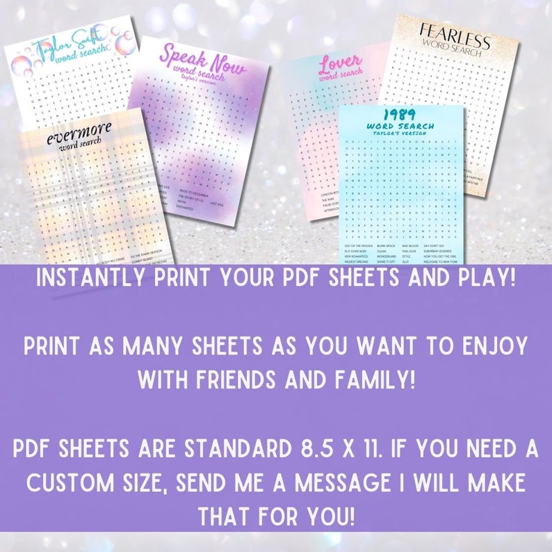 Word Search Set Taylor Swift Album Games Swifty Party Game Printable ...