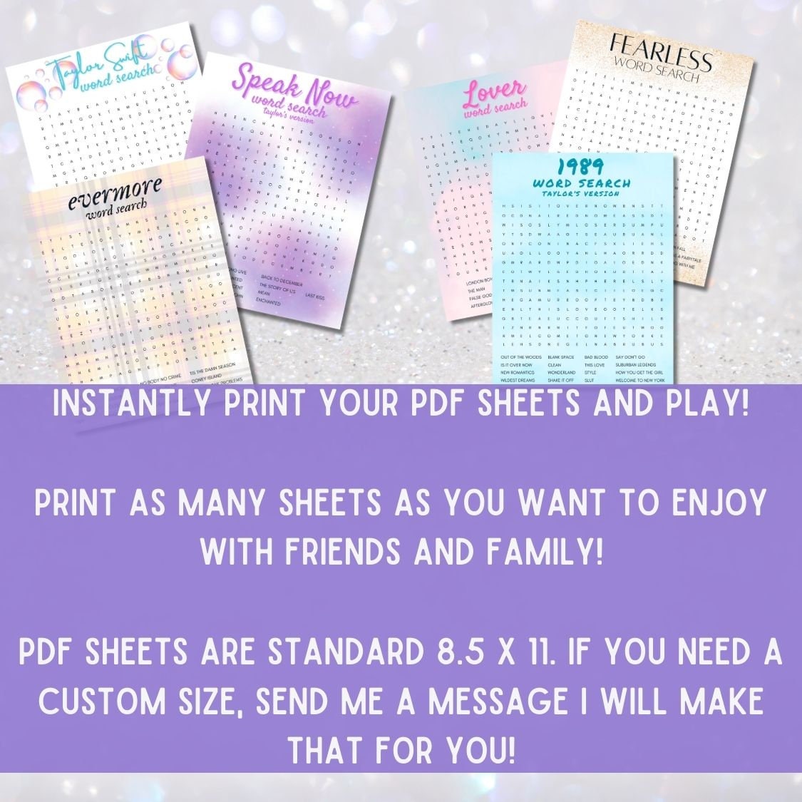 Taylor Swift Word Search Set Swifty Party Games Printable Party Games ...