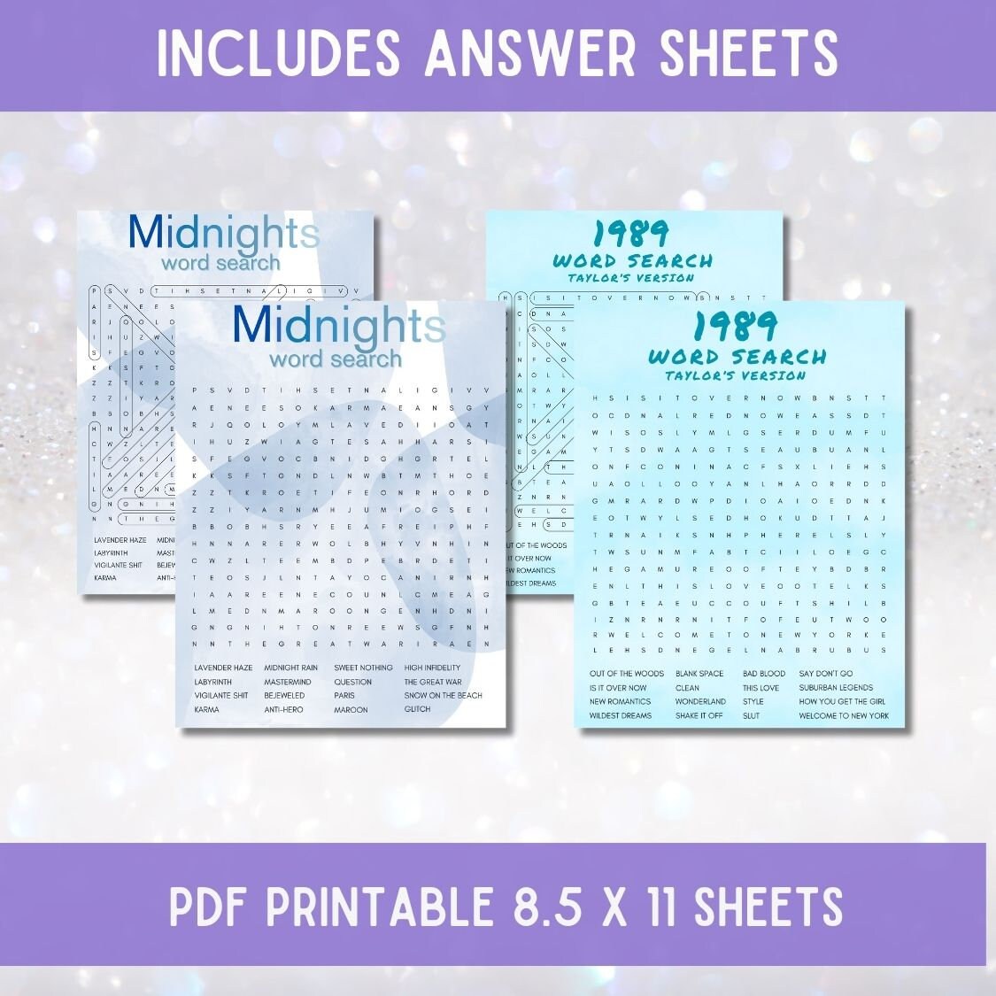 Taylor Swift Word Search Set Swifty Party Games Printable Party Games ...