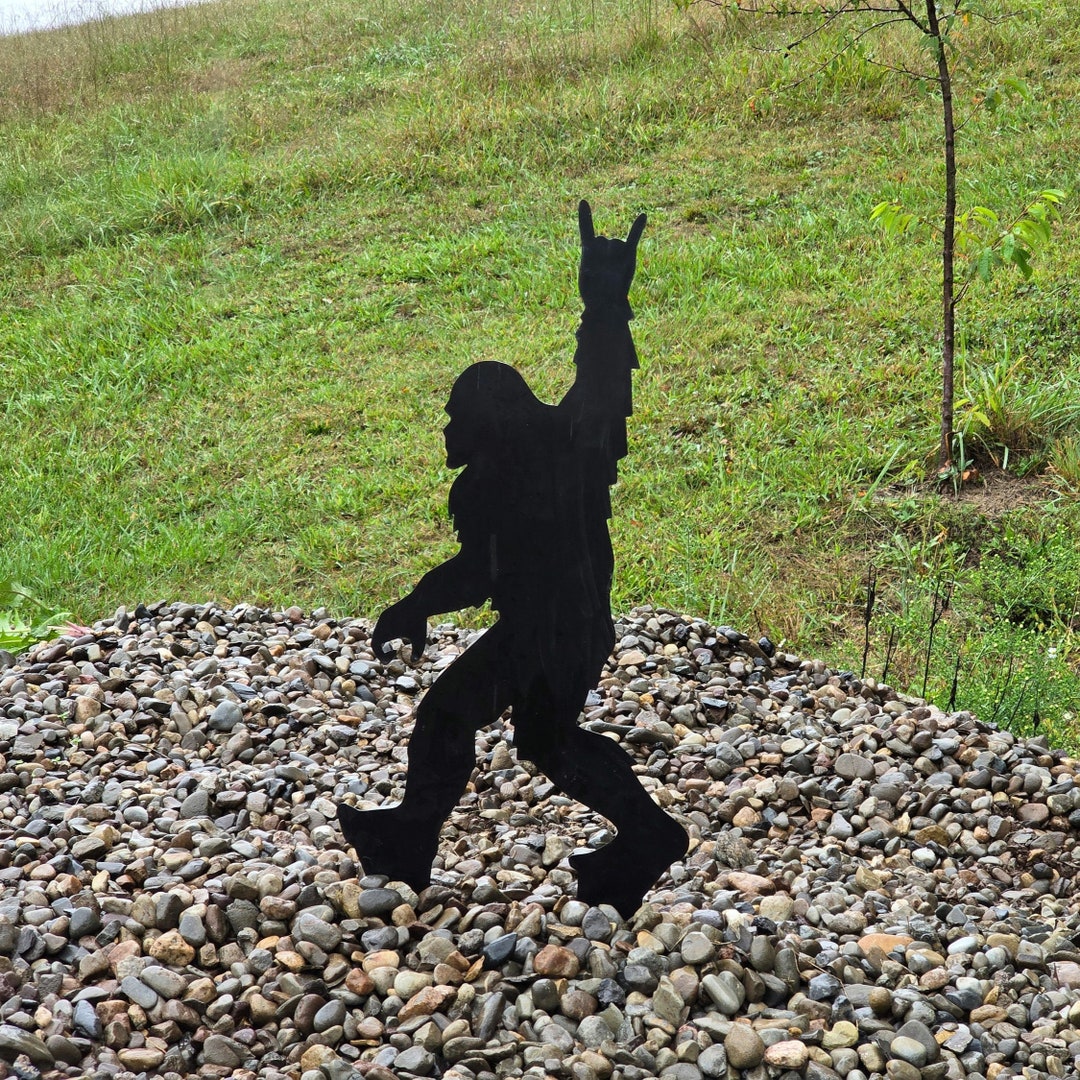 Sasquatch Metal Art, Yard Art, Outdoor Decor, Garden Sign, Horns Hand ...