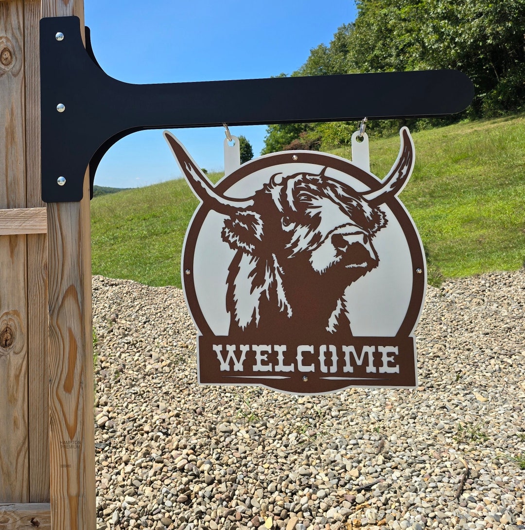 Highland Cow Welcome Sign: Layered Metal Outdoor Ranch Decor - Etsy
