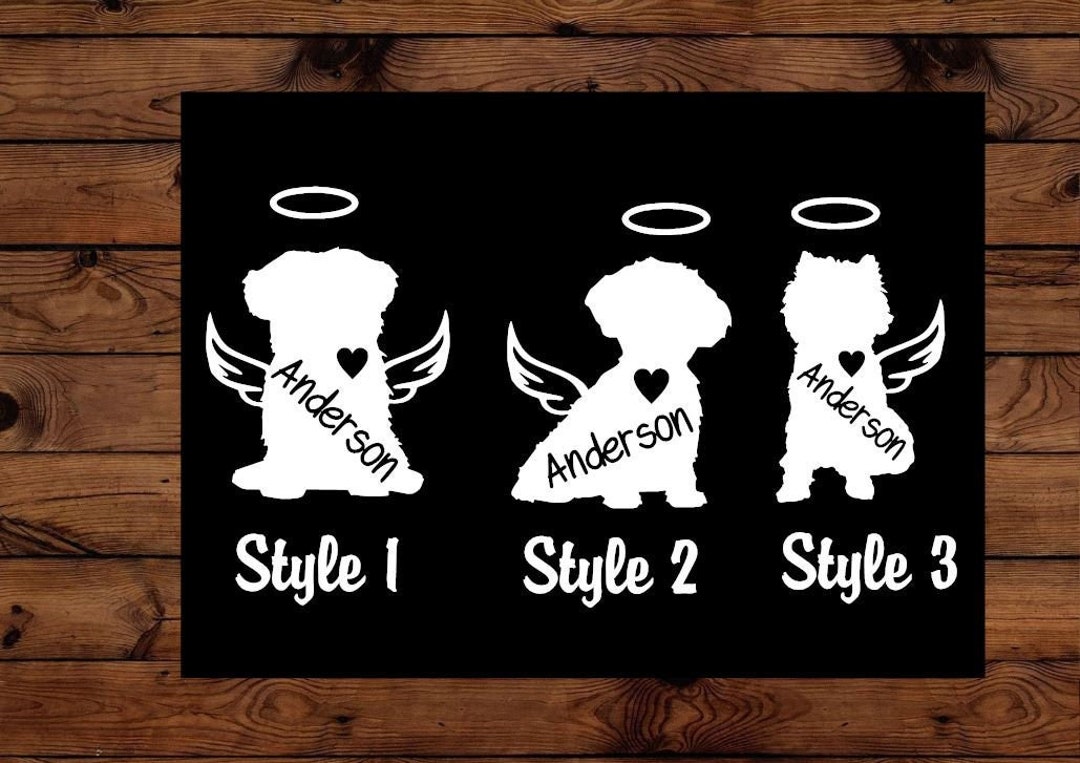 Angel Yorkipoo Silhouette Vinyl Decal: Personalized Name, Wings, Halo ...