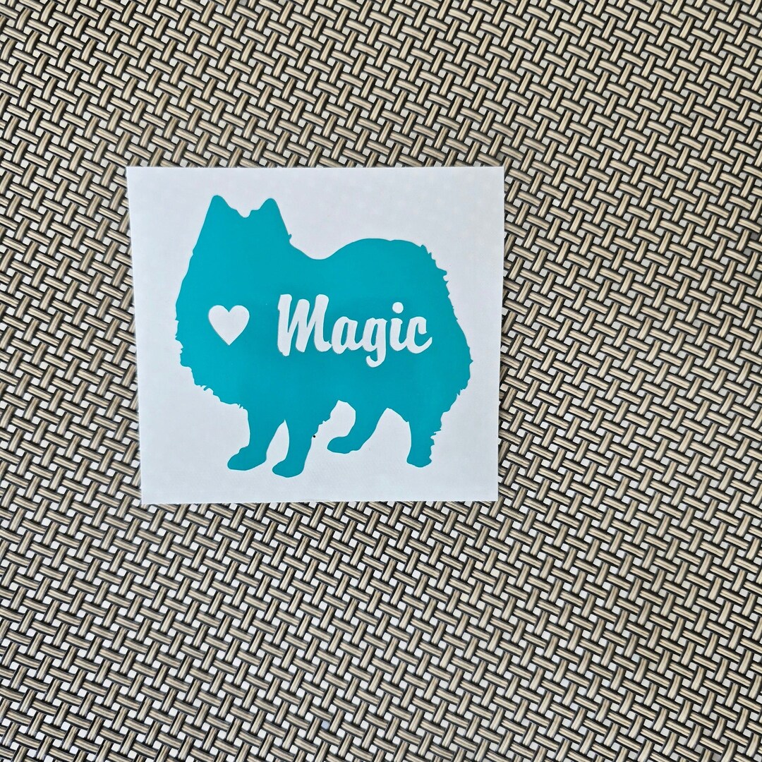 American Eskimo Dog Vinyl Decal - Silhouette With Heart and Name - Many ...