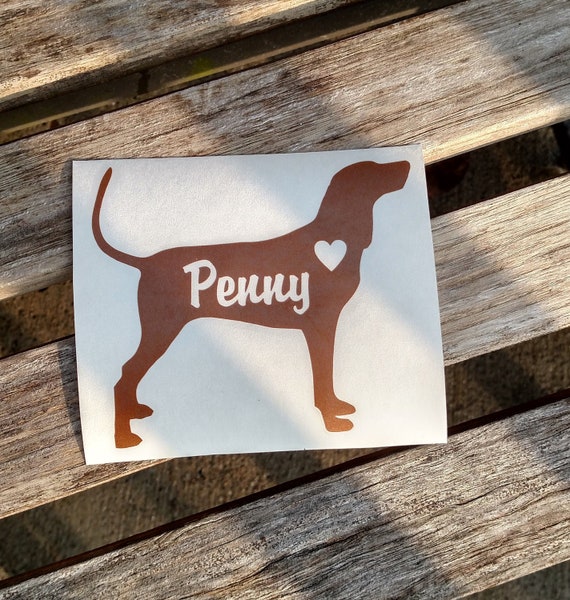 Coonhound Vinyl Decal Silhouette With Heart and Name Many | Etsy