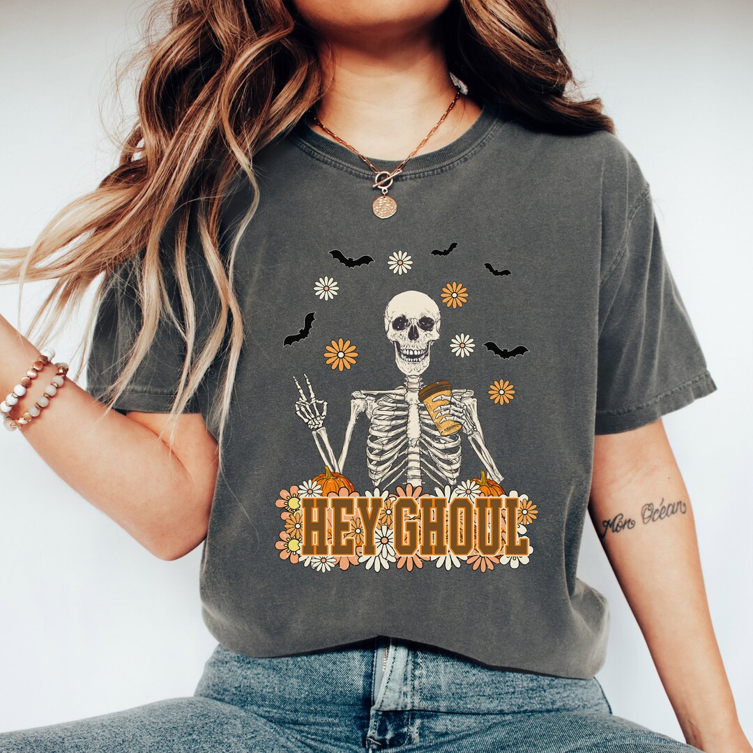 Retro Skeleton Shirt, Hey Ghoul Shirt, Coffee Skeleton Shirt, Comfort ...