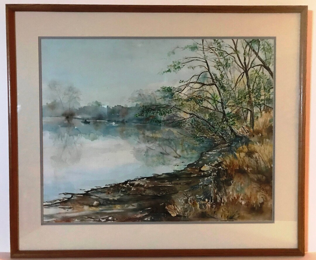 Springtime on the Pond, Watercolor, Plein Air, Fisherman, Reflections - Etsy