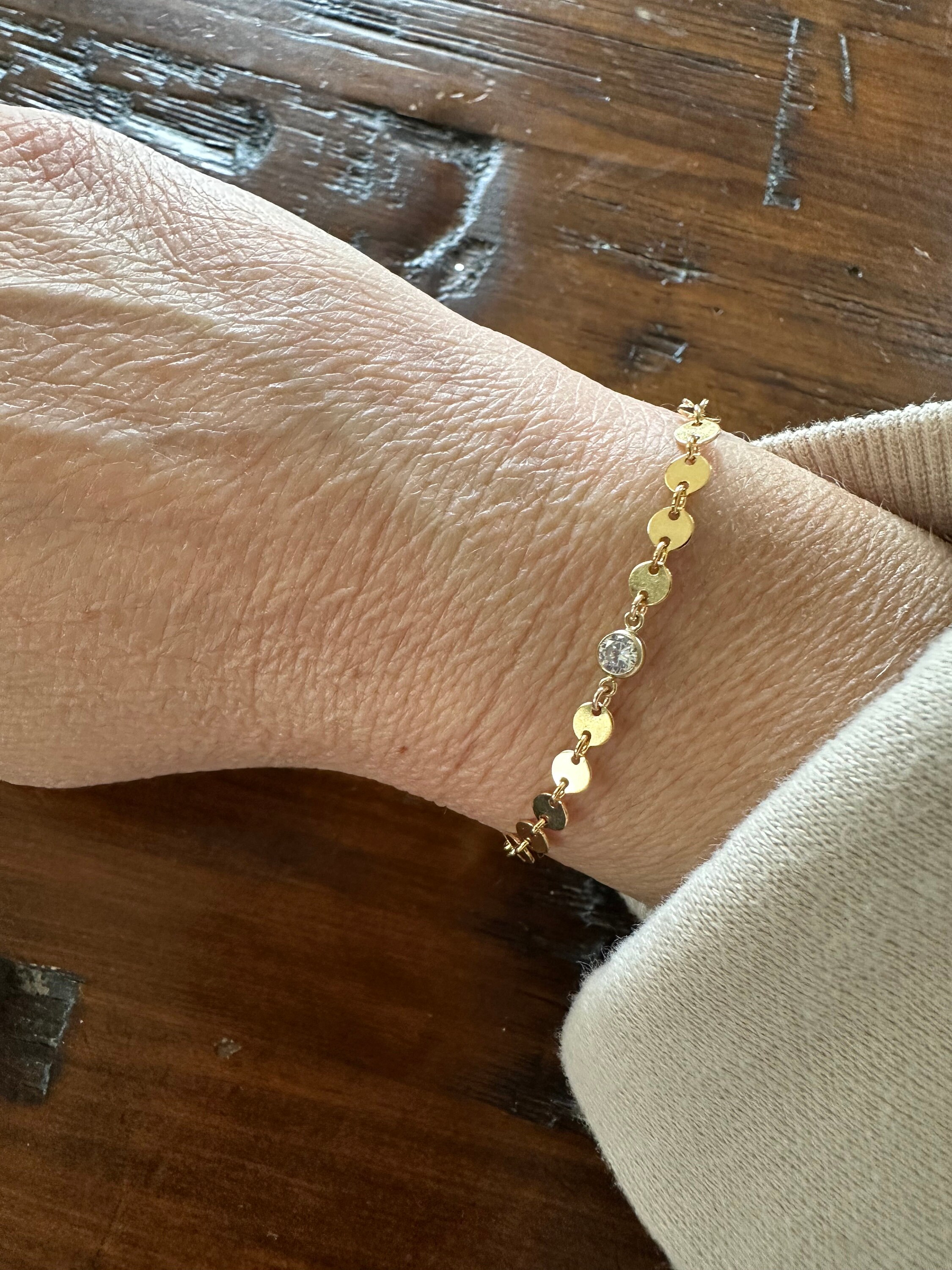 Disco Diamond 14k Gold Minimalist Bracelet Gift for Her, Gold Sequin Bracelets, Elegant Disc ...