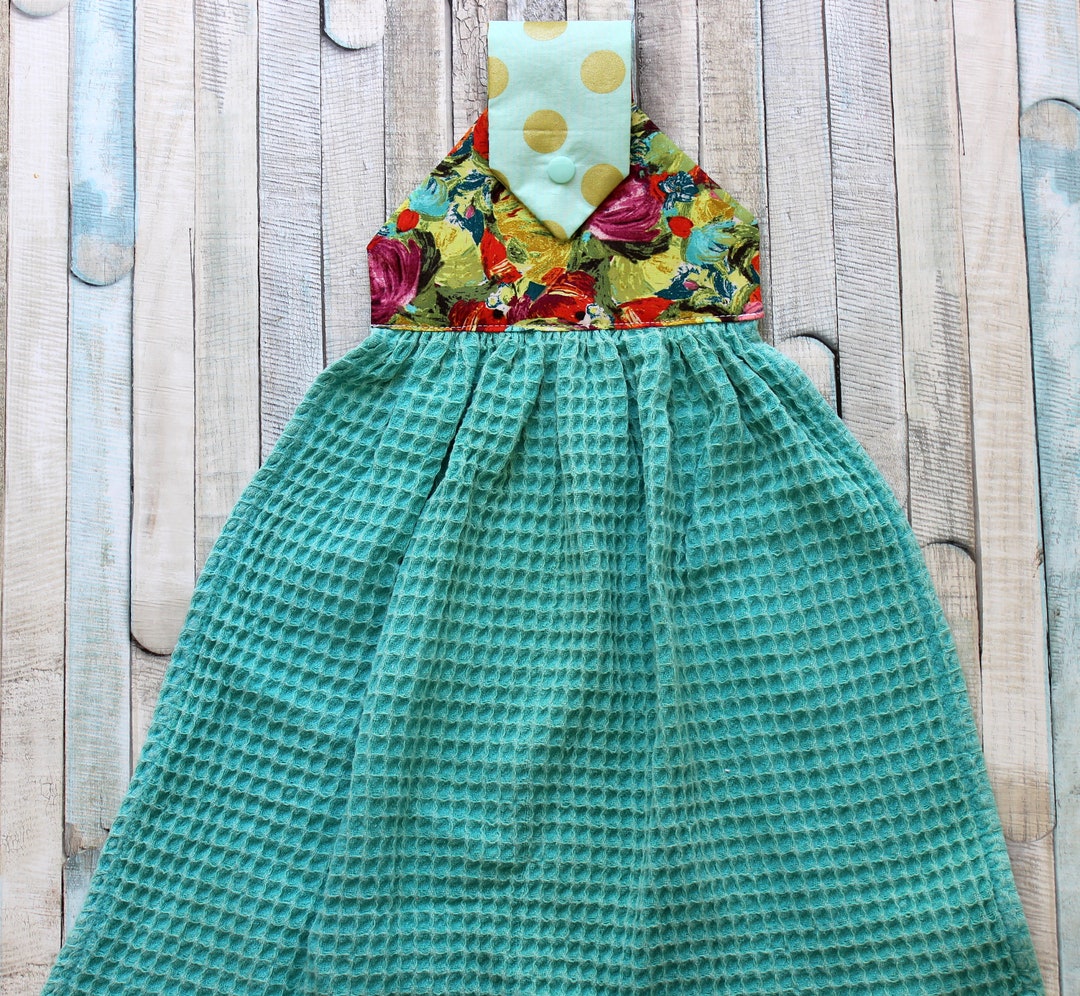 Green Floral Towel, Snap on Kitchen Towel, Bright Fabric, Kitchen Towel ...