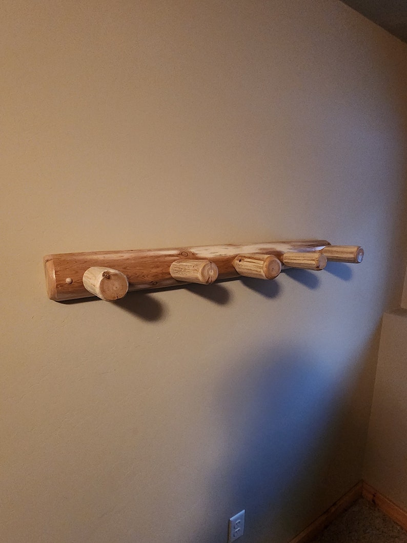 Hand-peeled Cedar Log Coat Rack: Rustic Cabin Decor, 5 Pegs - Etsy