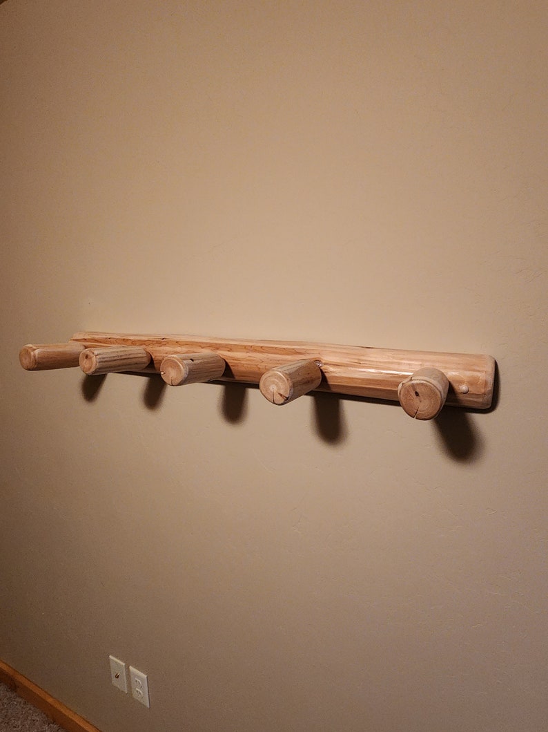 Hand-peeled Cedar Log Coat Rack: Rustic Cabin Decor, 5 Pegs - Etsy