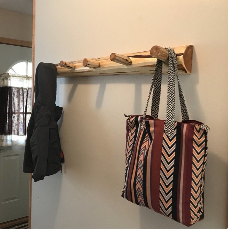Hand-peeled Cedar Log Coat Rack: Rustic Cabin Decor, 5 Pegs - Etsy