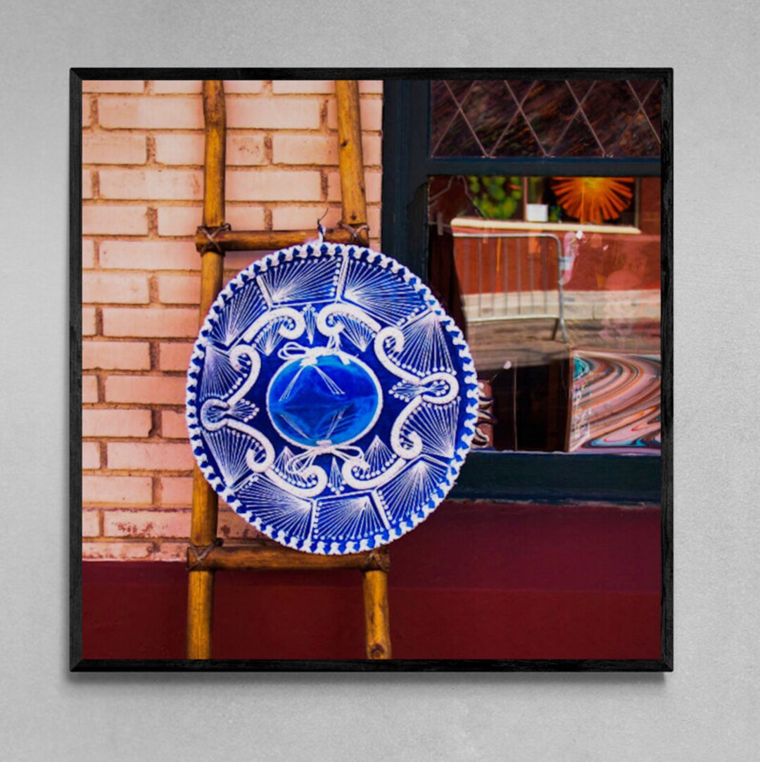 Endless Charm: Mexican Blue Sombrero Hat on a Wooden Ladder - Etsy