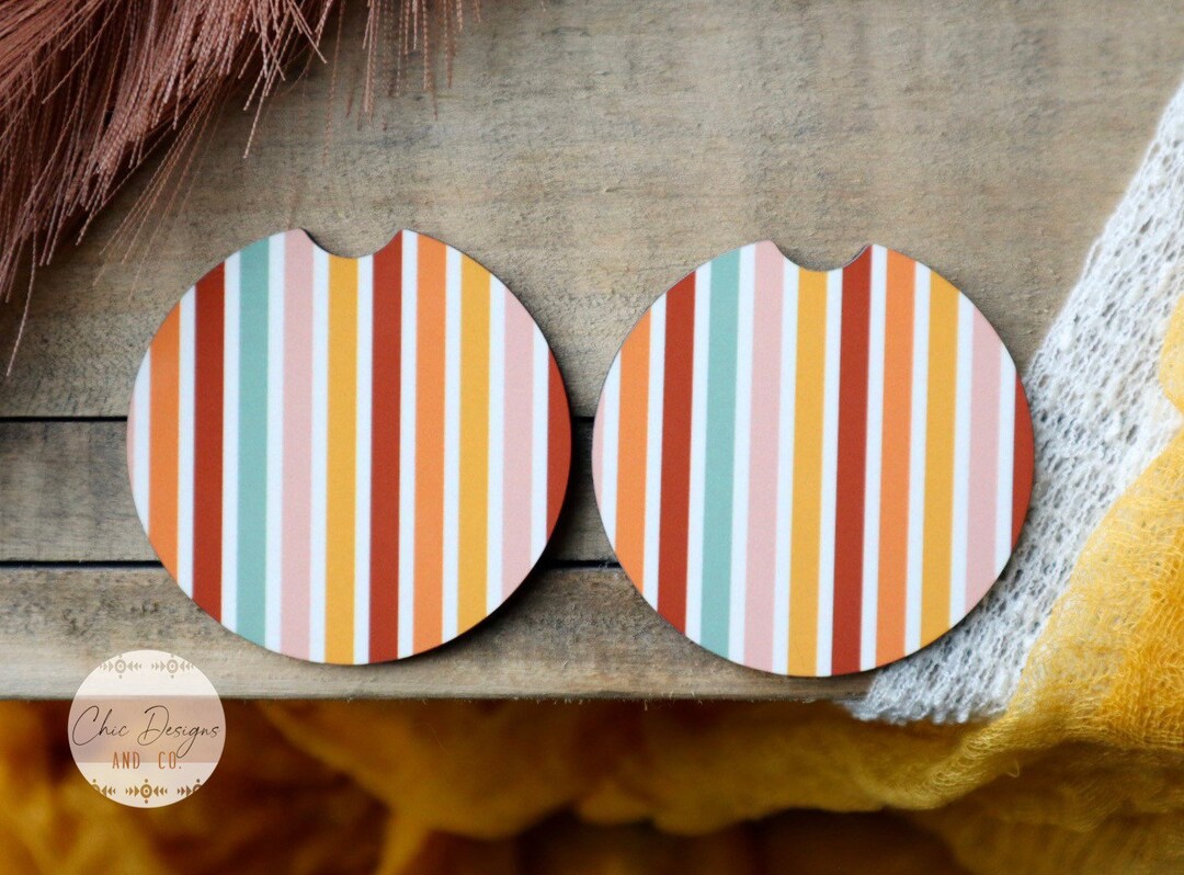 Vintage Rainbow Car Coasters, Retro Rainbow Car Coaster Set, Car ...