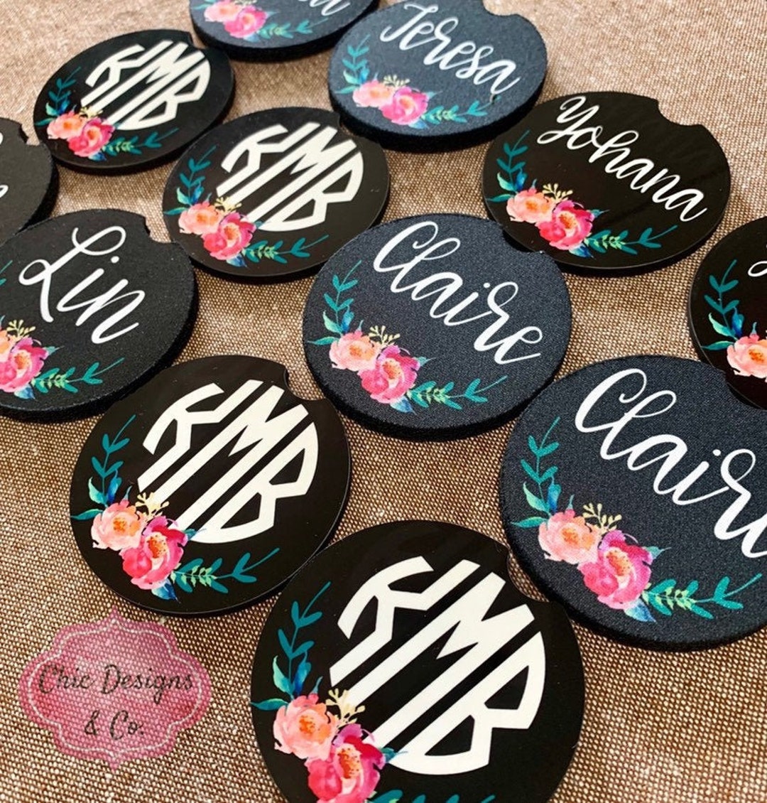 Monogrammed Car Coasters, Monogrammed Coaster Set, Personalized Car ...