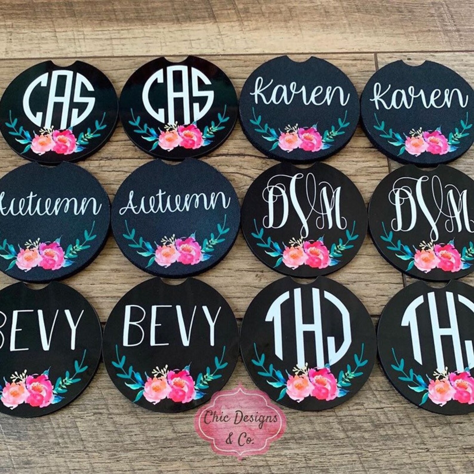 Monogrammed Car Coasters Monogrammed Coaster Set - Etsy