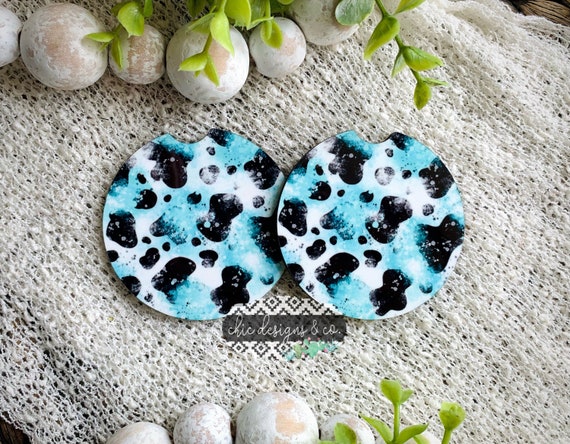 Cow Print Car Coasters Coaster Set Car Coasters Cow - Etsy