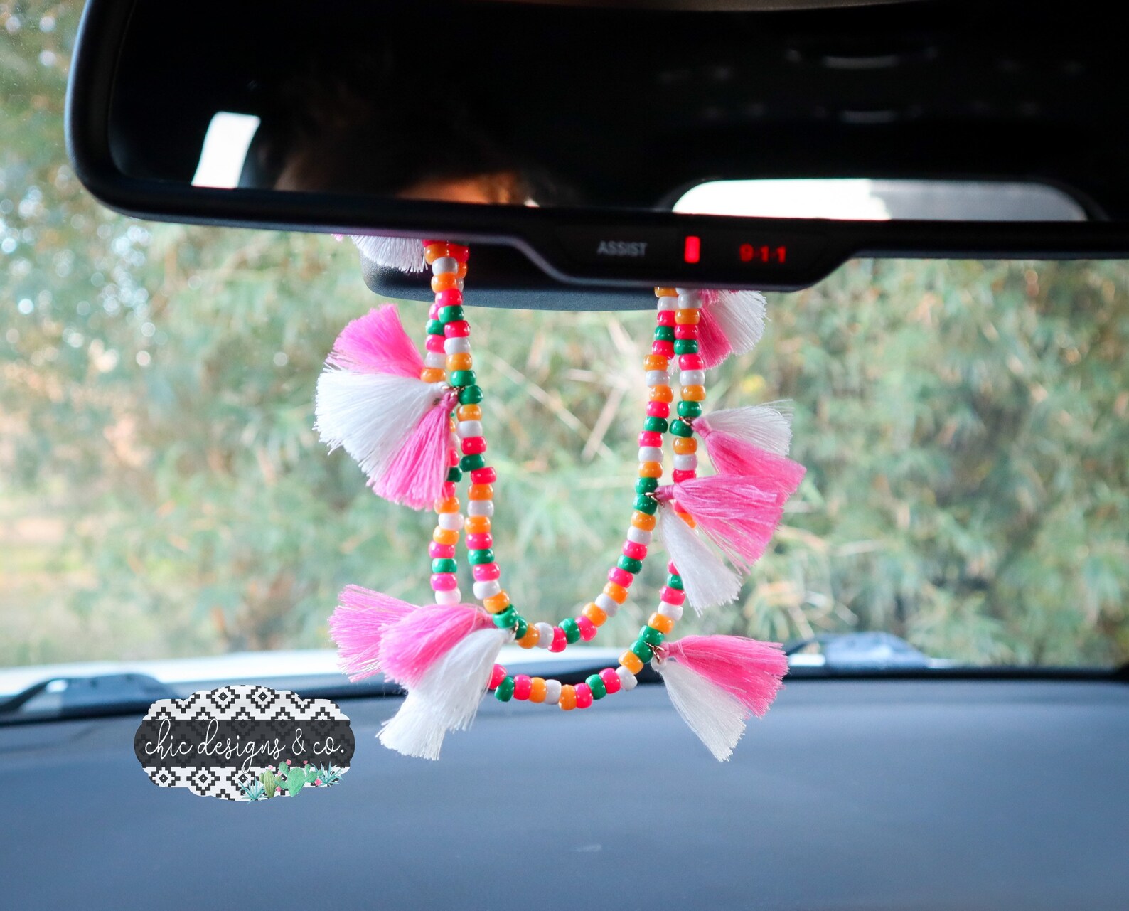 Pink Mustard White and Dark Green Tassel Car Charm Car | Etsy