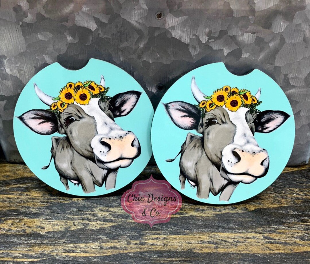 Cow Car Coasters, Coaster Set, Heifer Car Coasters, Cow Coasters, Cup ...