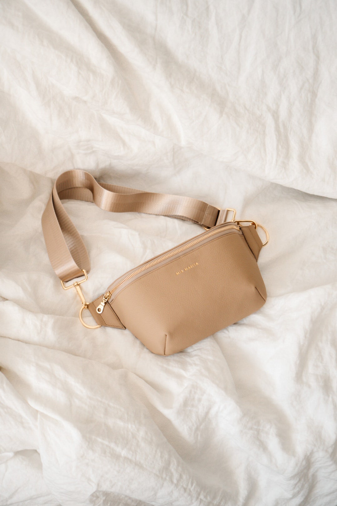 Elegant Small, Large Bum Bag Beige Vegan Faux Leather Women's Crossbody ...
