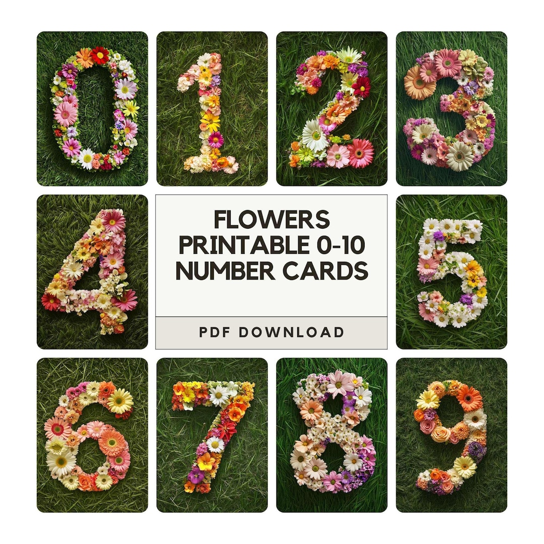 Nature 0-10 Printable Number Cards, Summer Flowers, Montessori Reggio ...