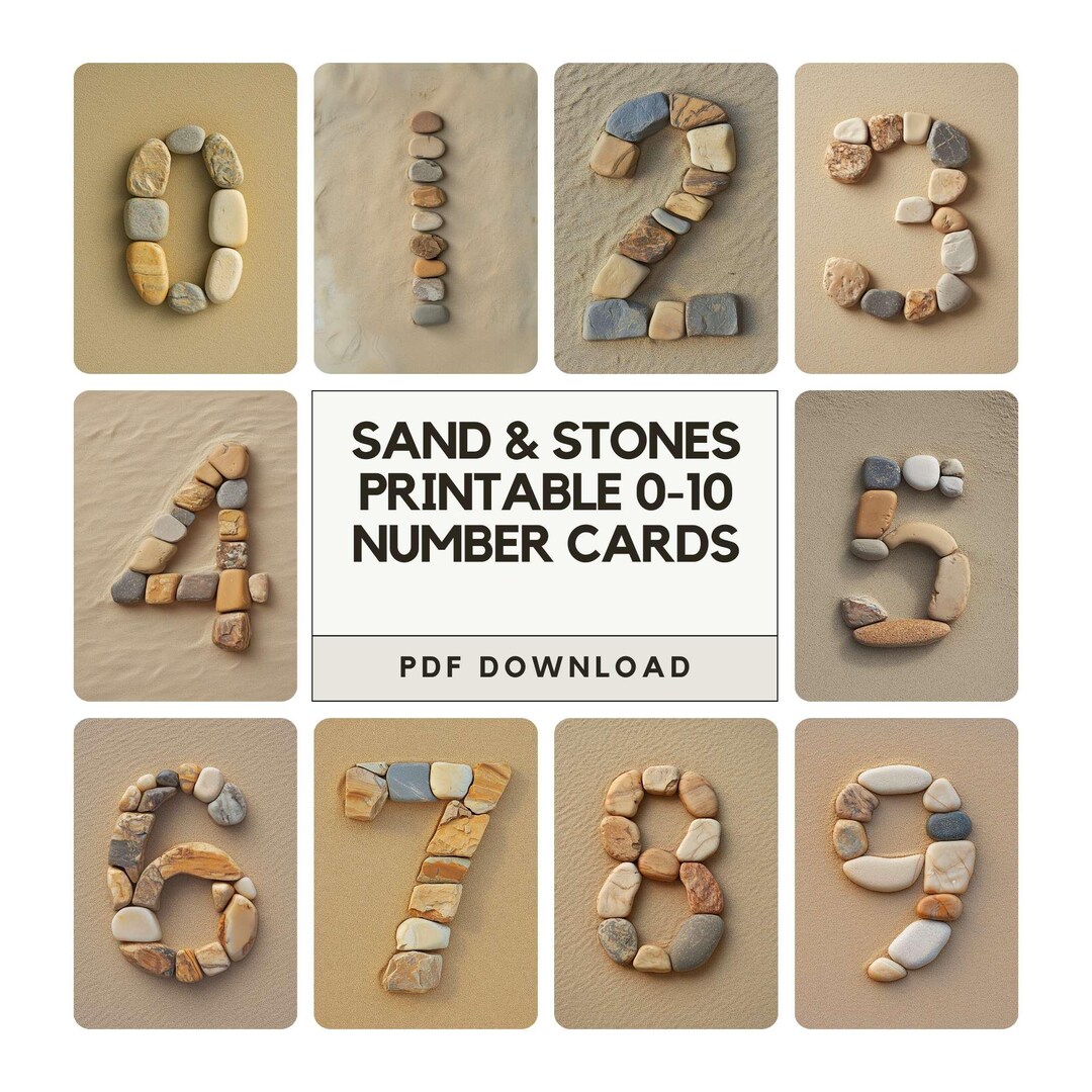 Nature 0-10 Printable Number Cards, Sand and Stone, Montessori Reggio ...