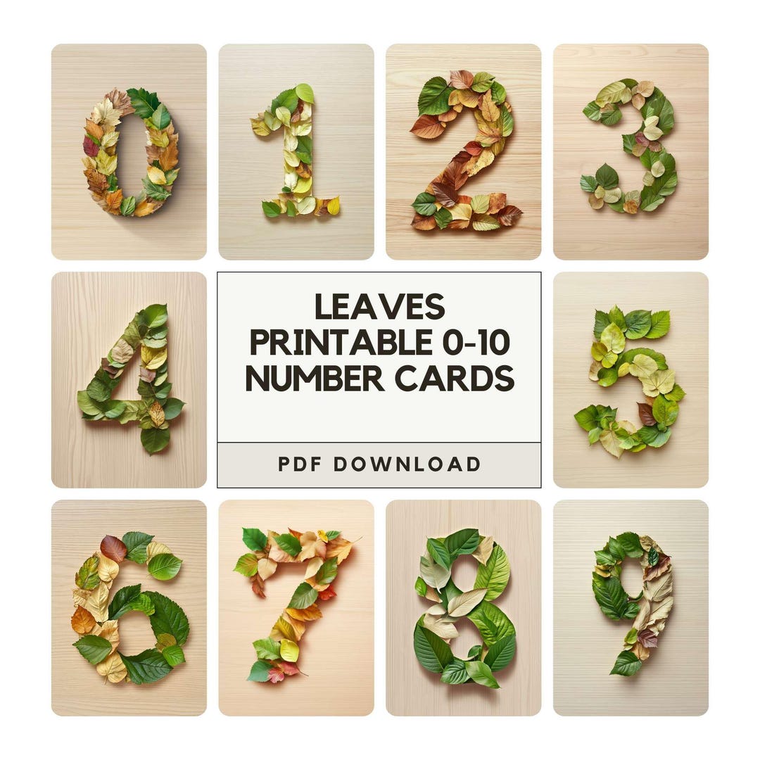 Nature 0-10 Printable Number Cards, Leaf Design, Montessori Reggio ...