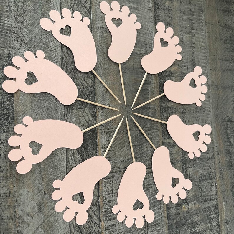 Baby Feet Cut Out Heart Cupcake Topper, Gender Reveal, Baby Shower ...
