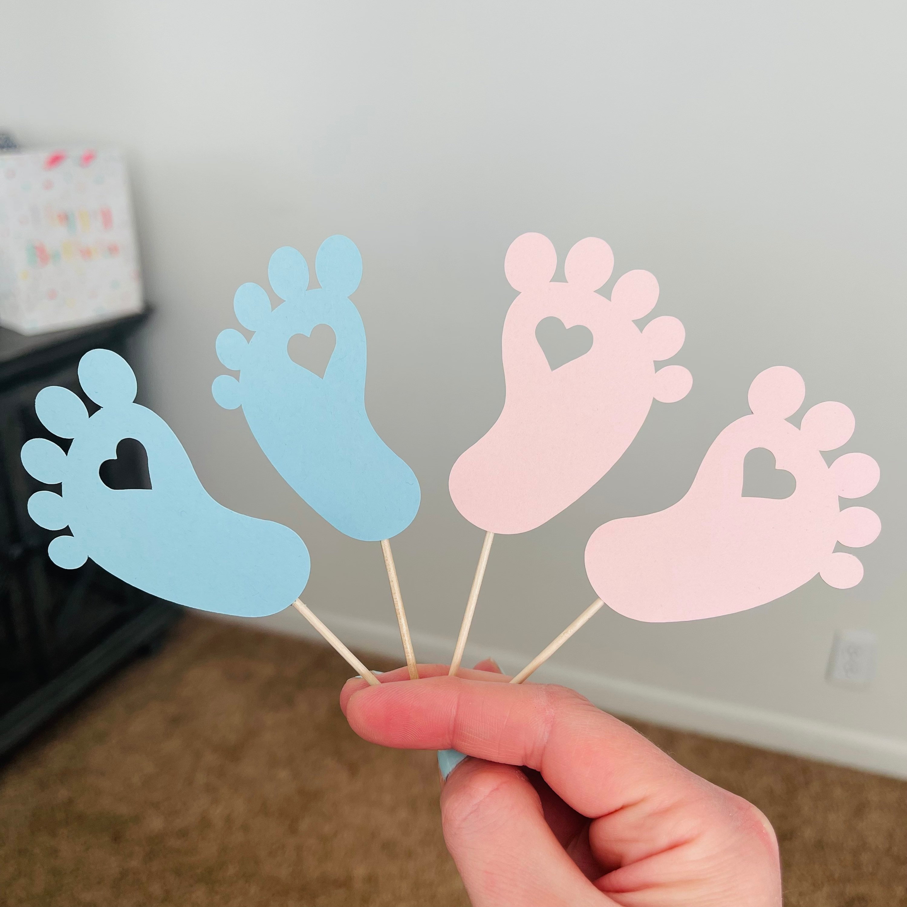 Baby Feet Cut Out Heart Cupcake Topper, Gender Reveal, Baby Shower ...