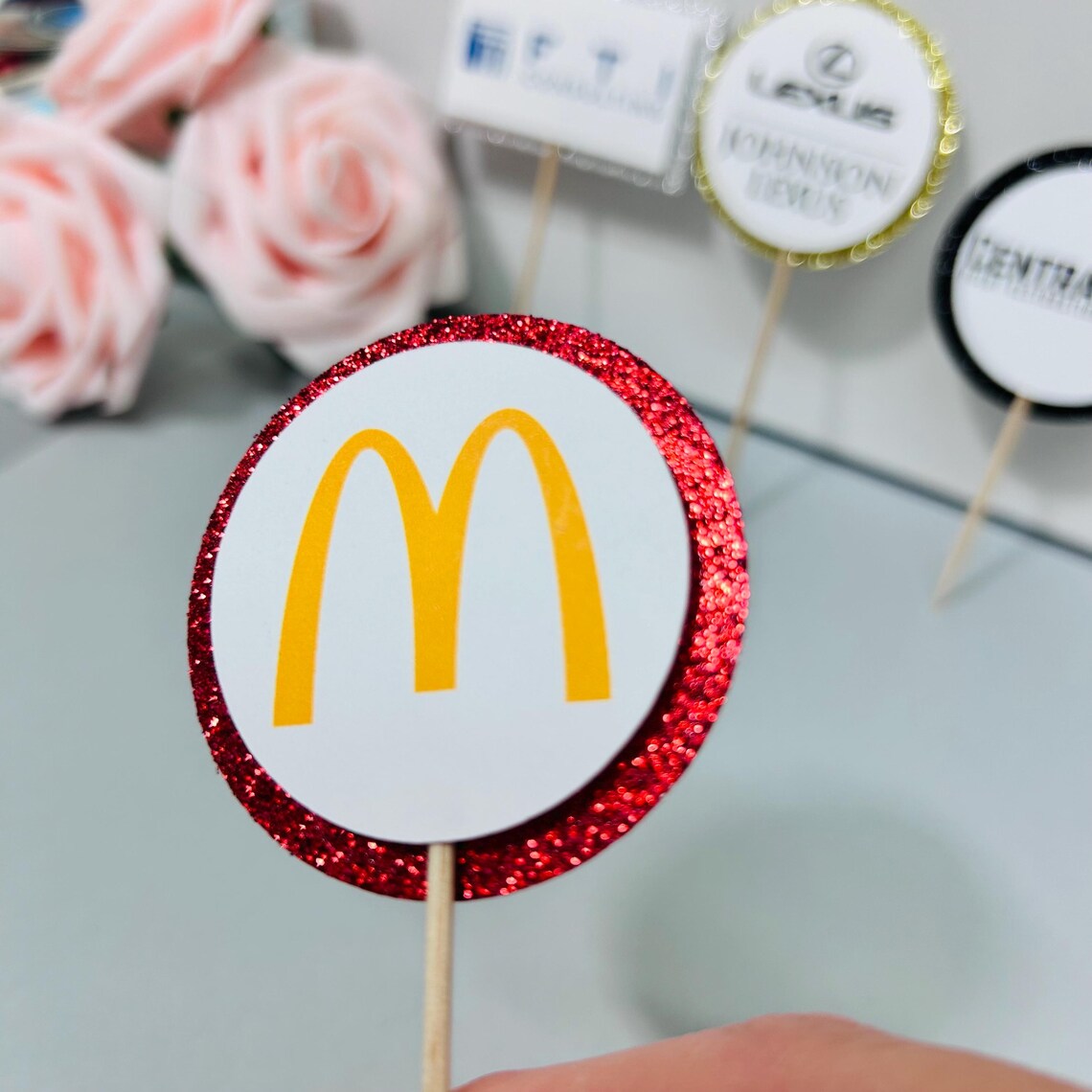 Logo Branded Cupcake Toppers, 2 Layers, Long Stick for Better Display ...