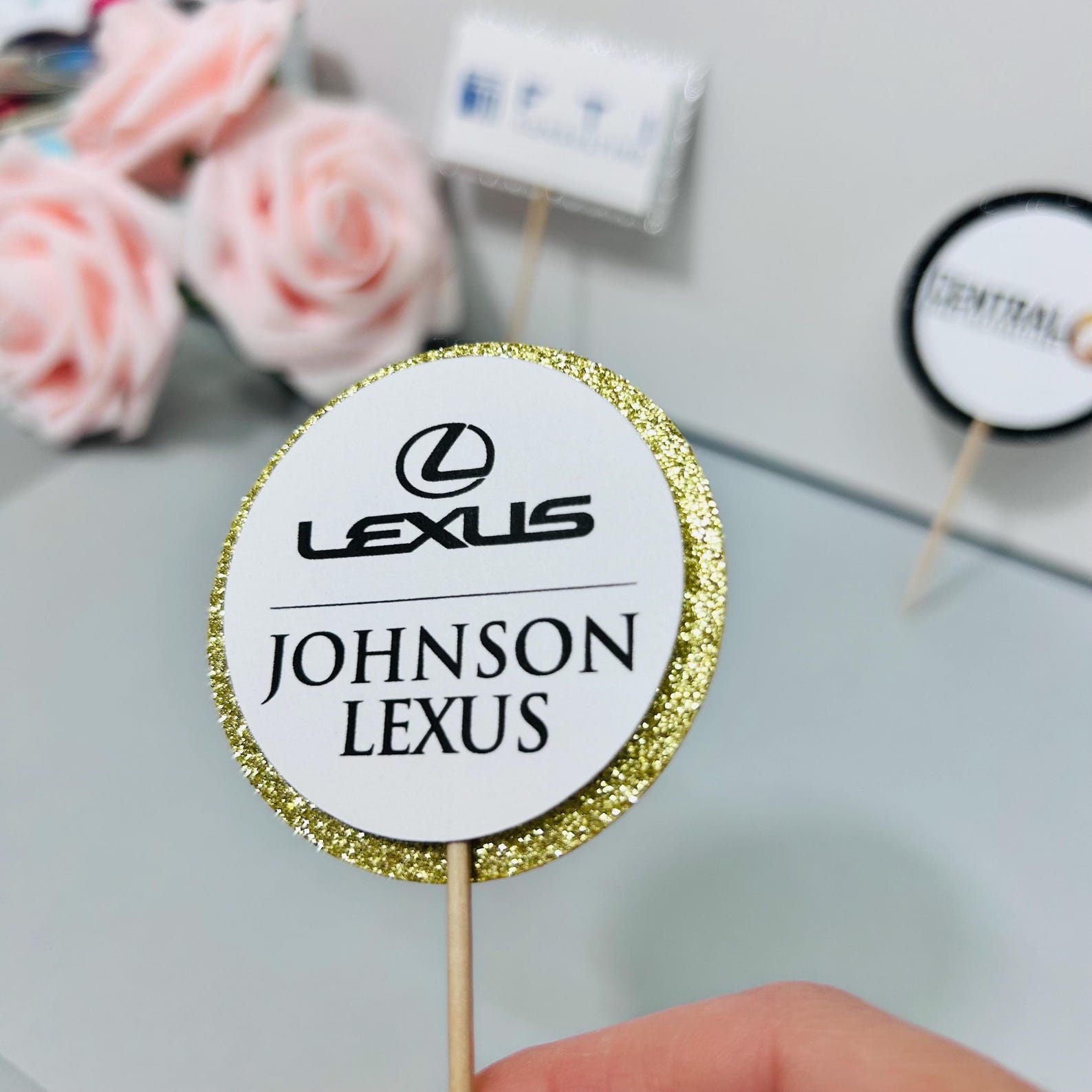 Logo Branded Cupcake Toppers, 2 Layers, Long Stick for Better Display ...