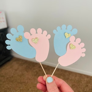 Baby Feet Cut Out Heart Cupcake Topper, Gender Reveal, Baby Shower ...