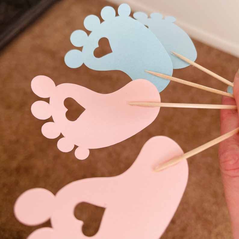 Baby Feet Cut Out Heart Cupcake Topper, Gender Reveal, Baby Shower ...