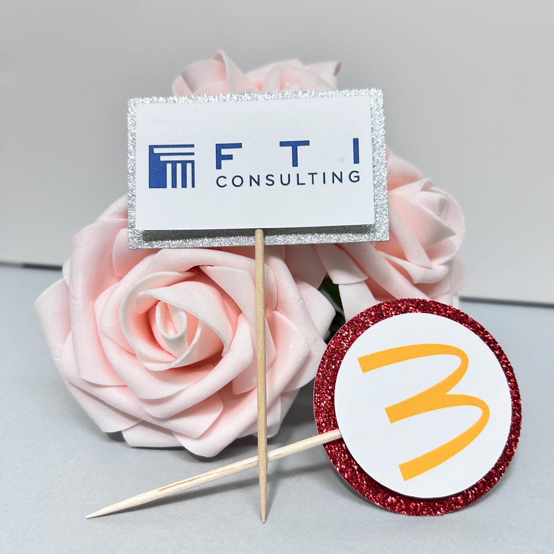 Logo Branded Cupcake Toppers, 2 Layers, Long Stick for Better Display ...