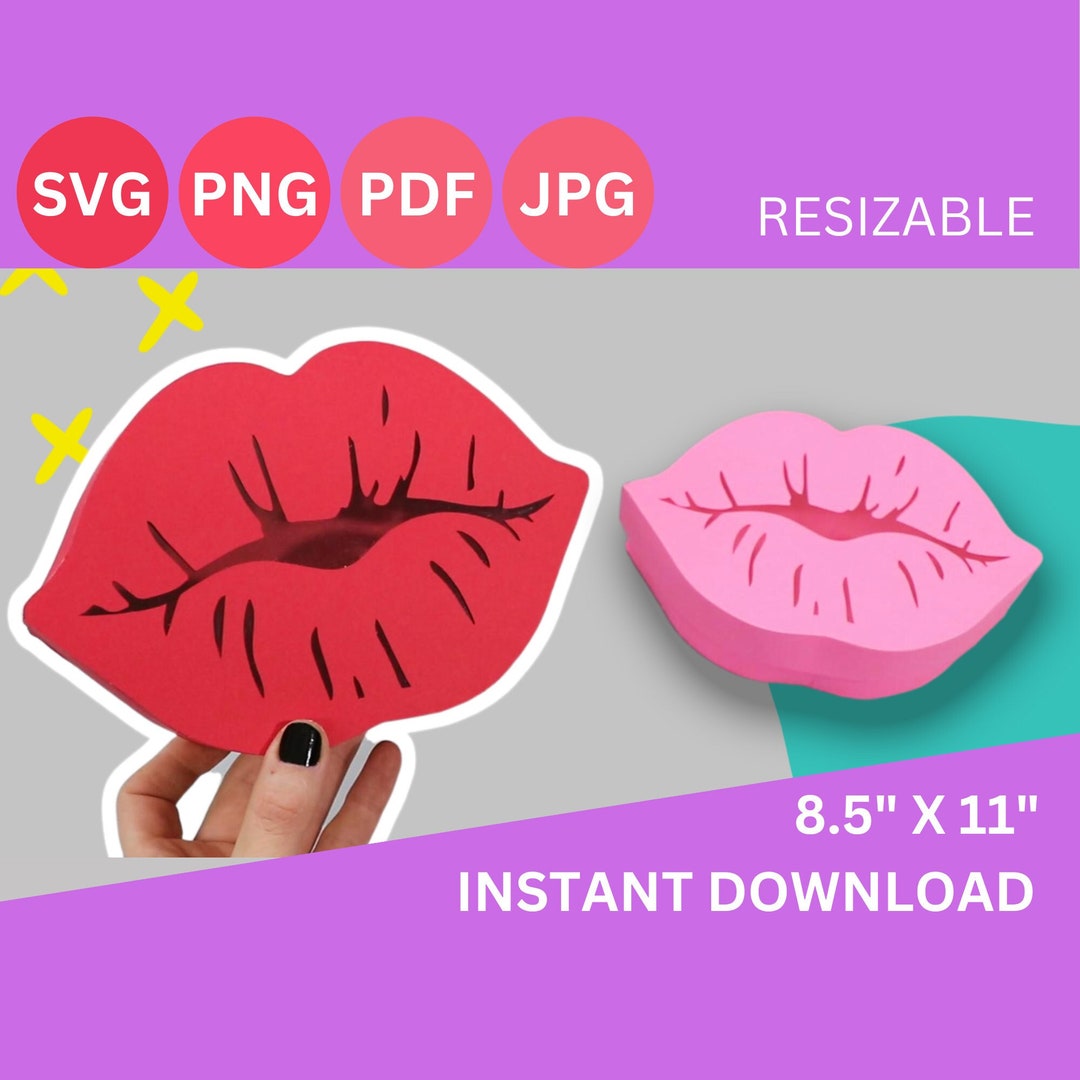 Lips Box Template Svg, Png, Jpg, Pdf Files. Valentines/ Mothers Day ...