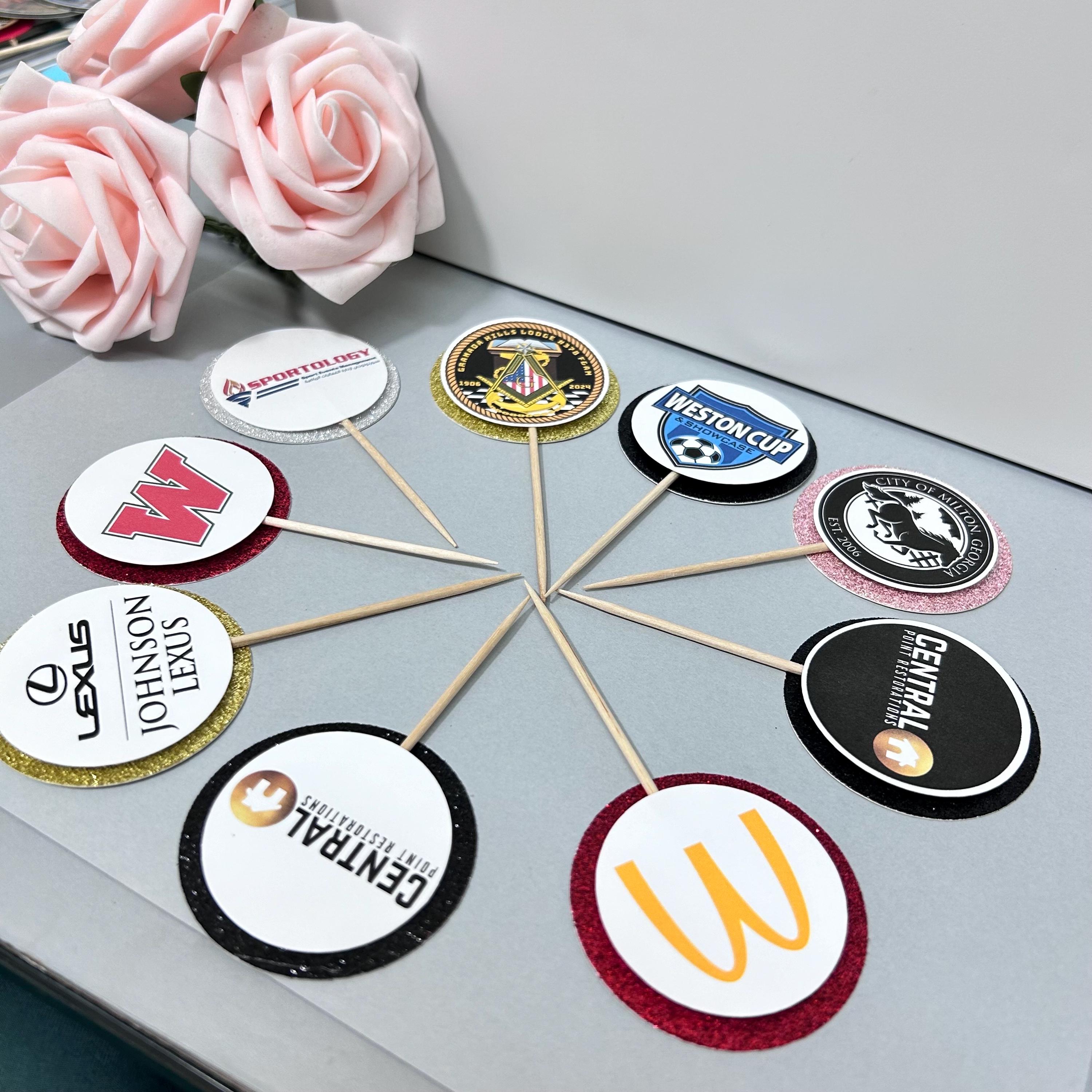 Logo Branded Cupcake Toppers, 2 Layers, Long Stick for Better Display ...
