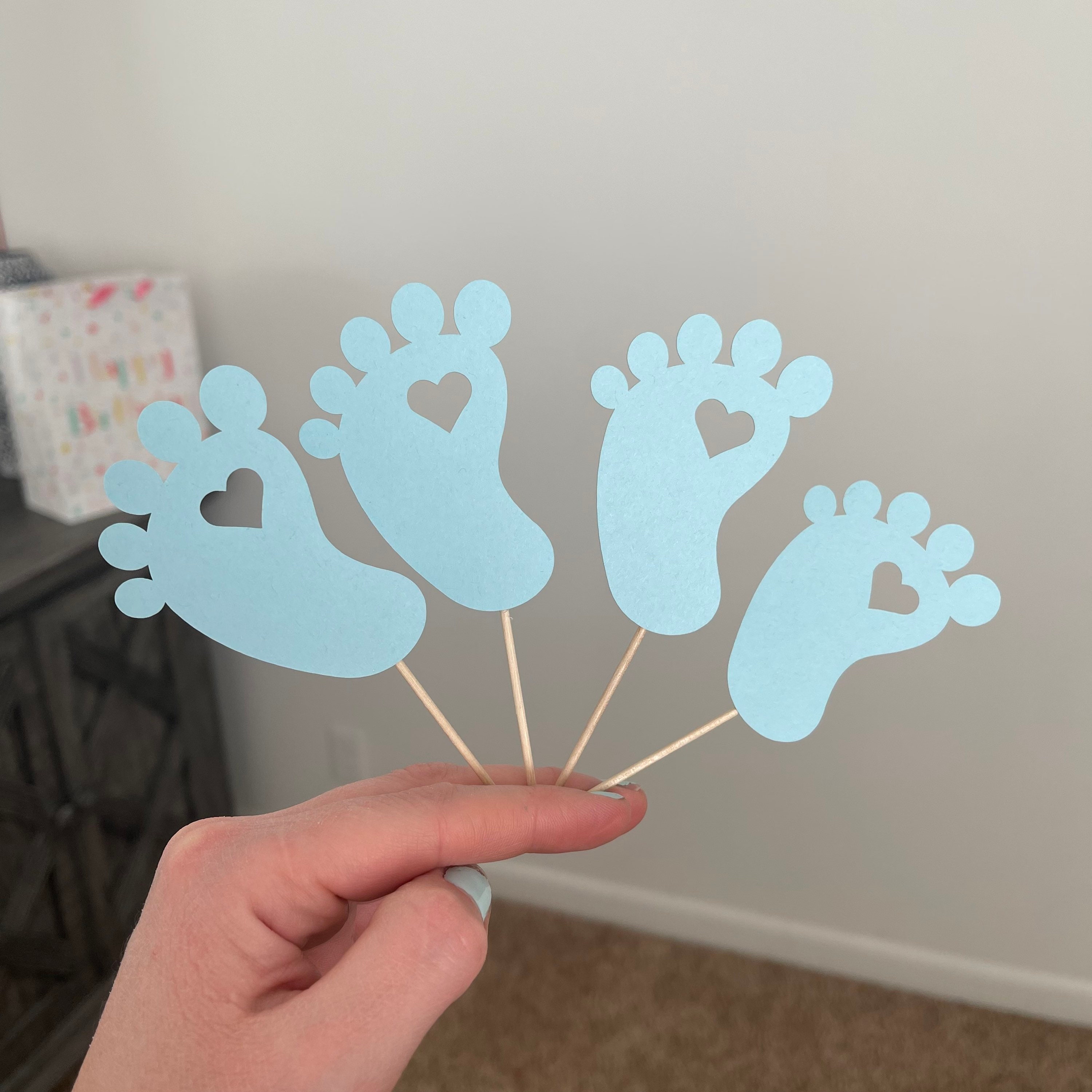 Baby Feet Cut Out Heart Cupcake Topper, Gender Reveal, Baby Shower ...