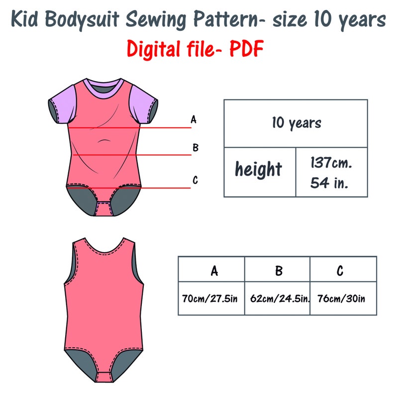 Kid Bodysuit Sewing Pattern Child Leotard 10 Years Kid | Etsy