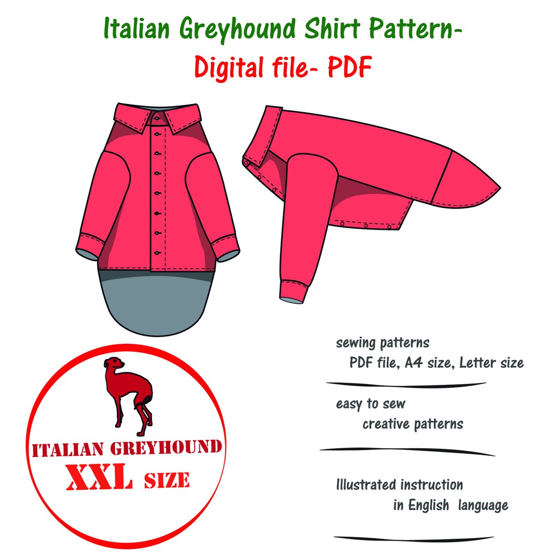 Italian Greyhound(size XXL) Shirt Digital Sewing Pattern Pdf, Italian ...