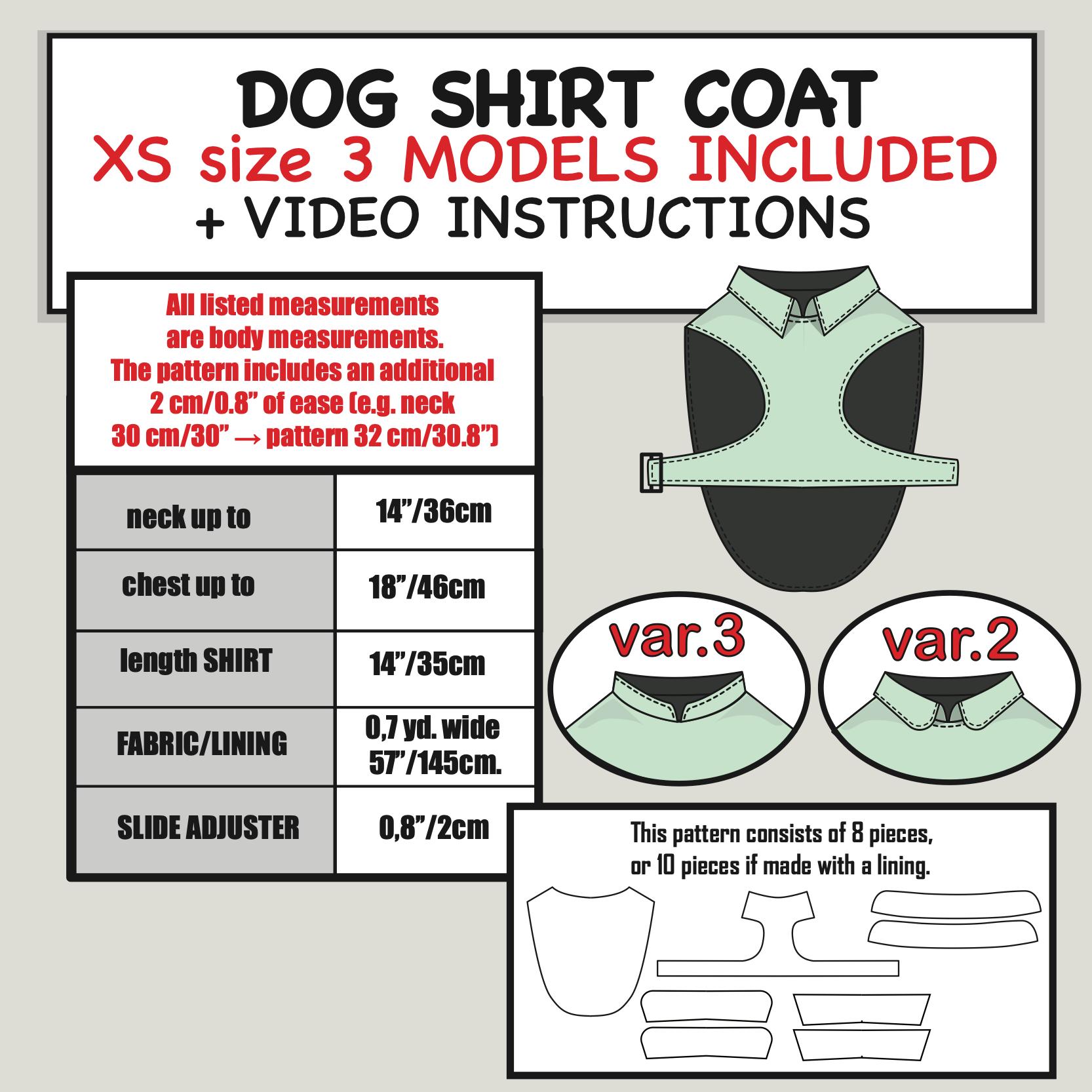 XS & S Dog Coat Sewing Pattern: Easy Shirt, Jacket, Raincoat (PDF ...