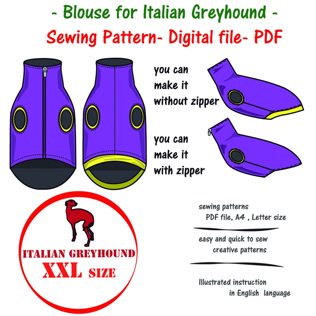 Italian Greyhound(xxl) Blouse Sewing Pattern PDF, Italian Greyhound Top ...