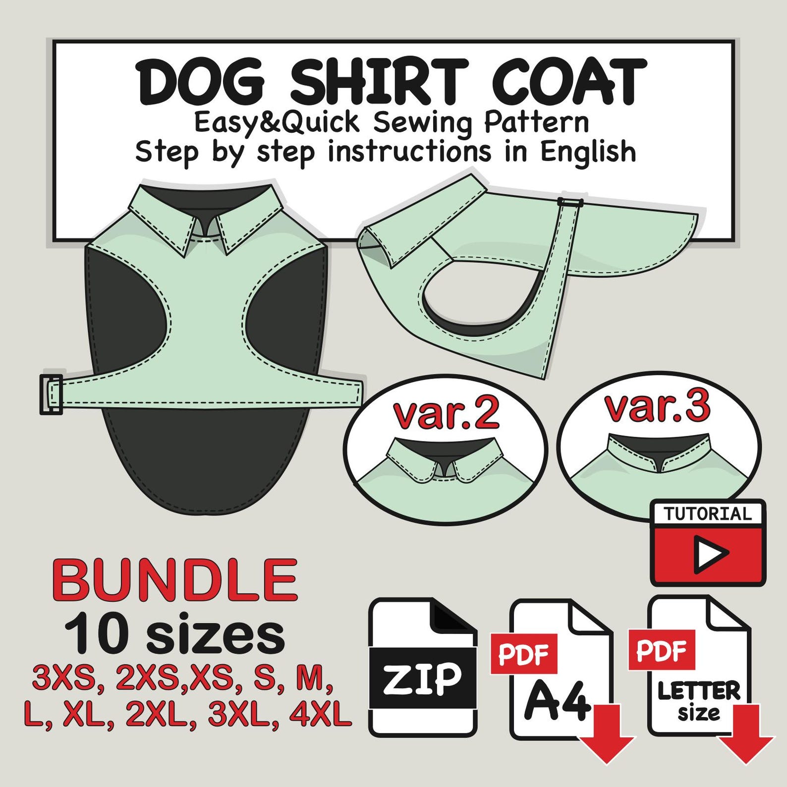 Dog Shirt Sewing Pattern PDF Bundle: 10 Sizes (3XS-4XL) (digital ...