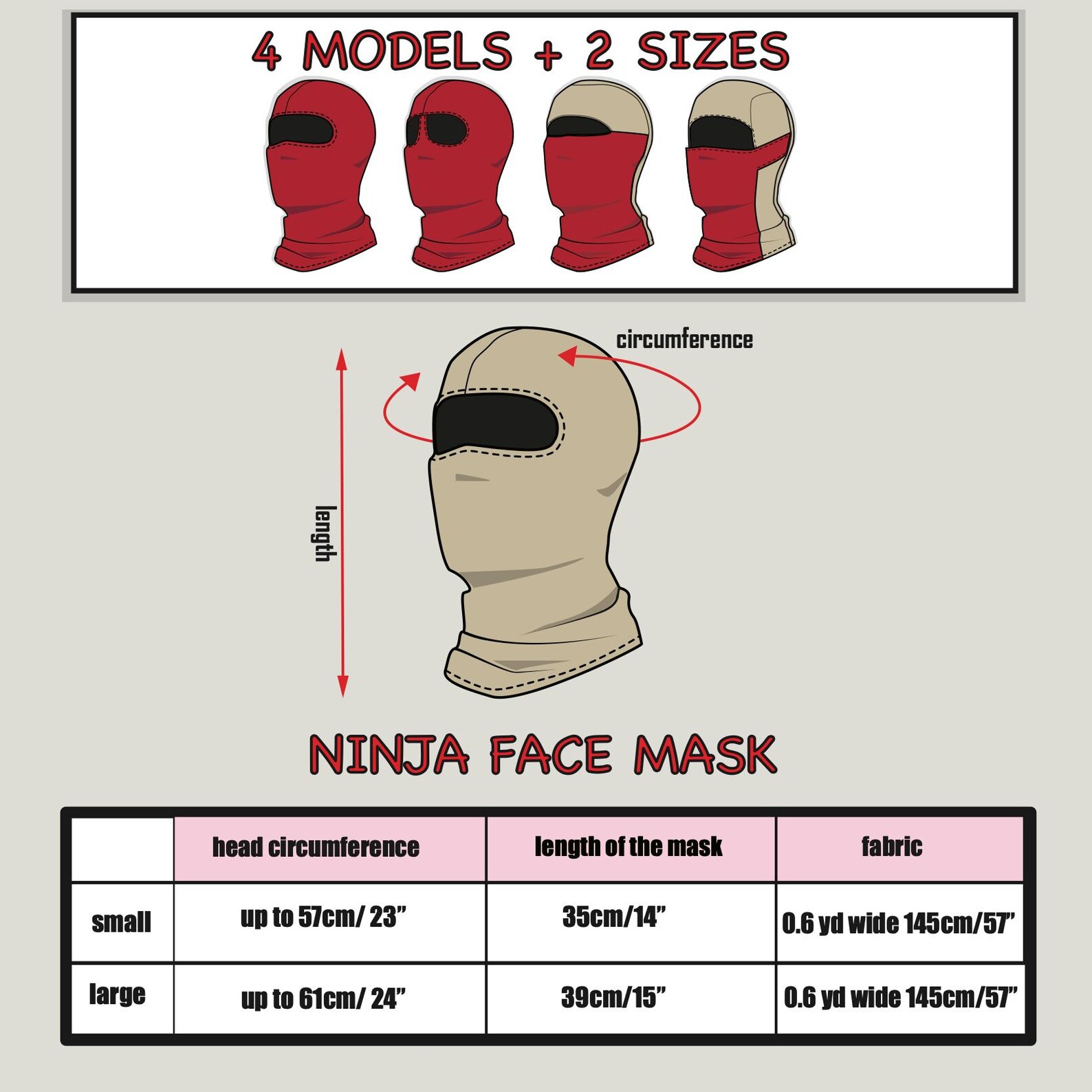 Ninja Face Mask Sewing Pattern: 4 Models, 2 Sizes (PDF Digital Download ...