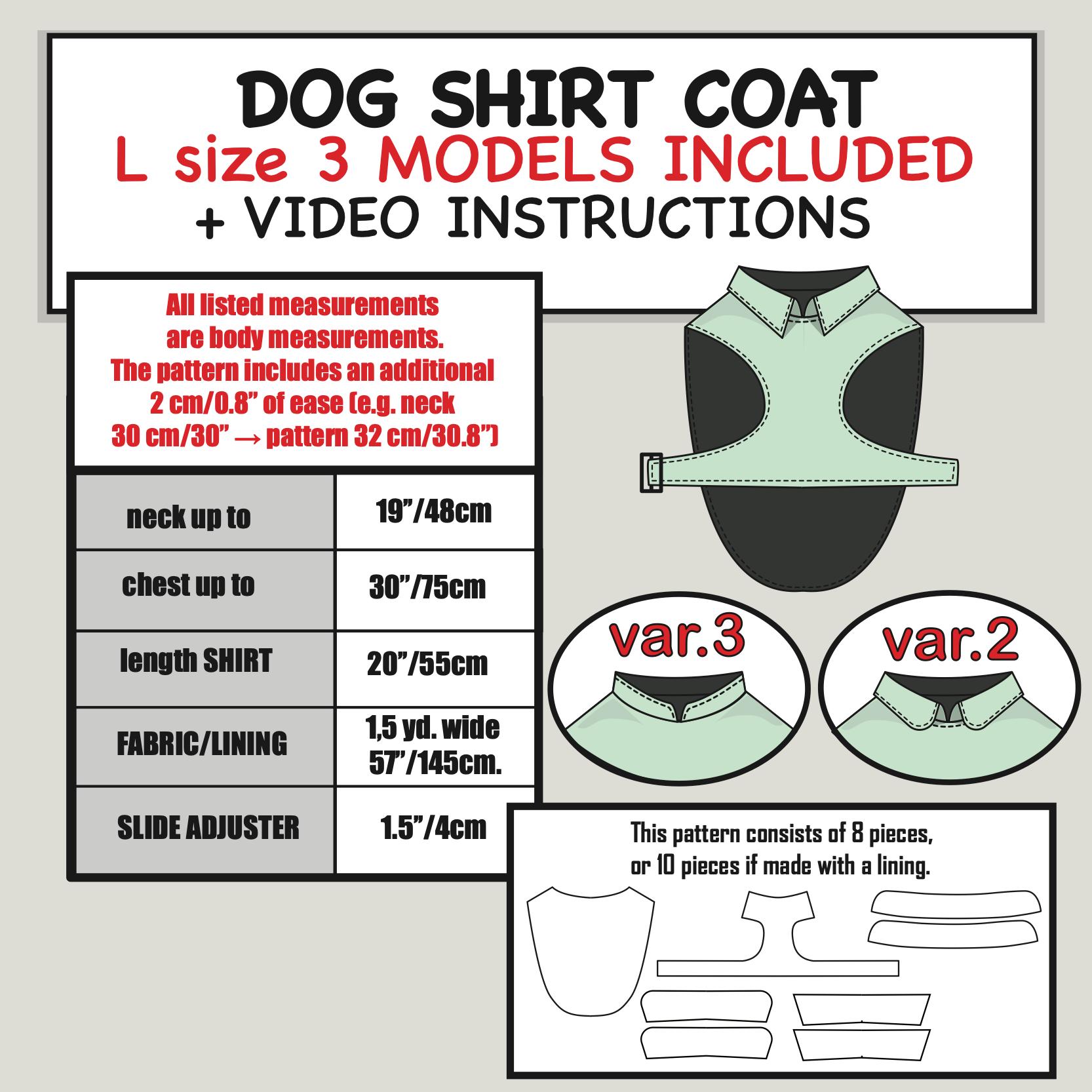 Large Dog Shirt Sewing Pattern: DIY Dog Coat, Jacket (PDF Digital ...